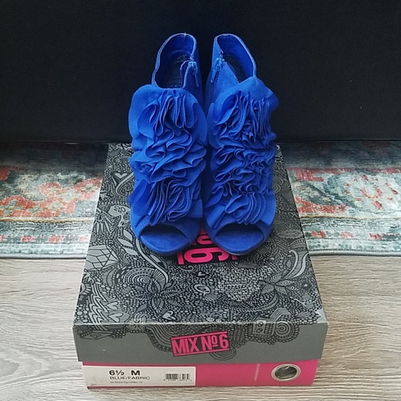 Mix No. 6 | Shoes | Nwt Mixno6 Cobalt Blue Ruffled Peeptoe Bootie 65 ...